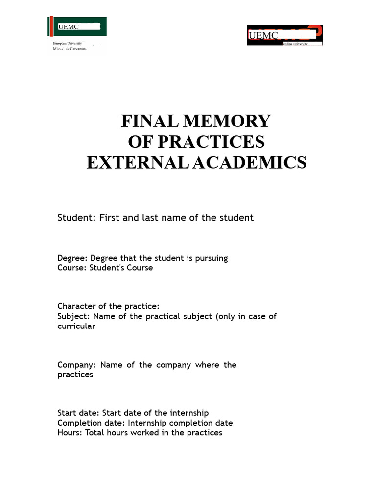 Final Report Template For External Academic Internships - Blended ...