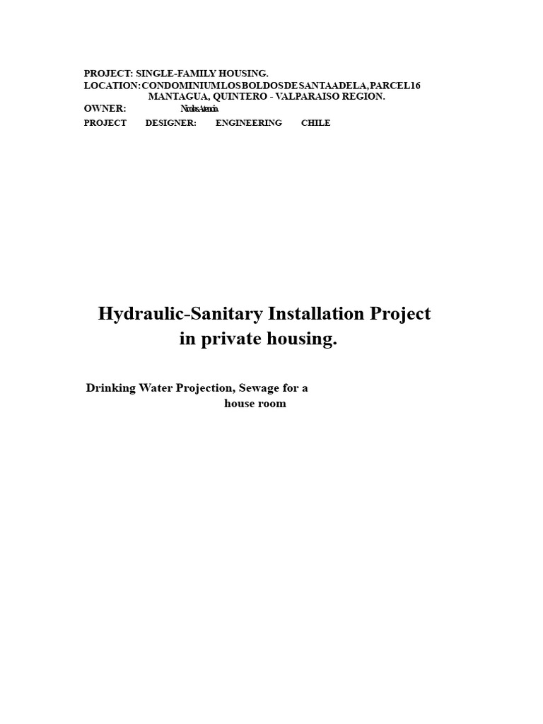 Hydraulic-Sanitary Project for Housing | PDF | Sanitary Sewer | Pipe ...