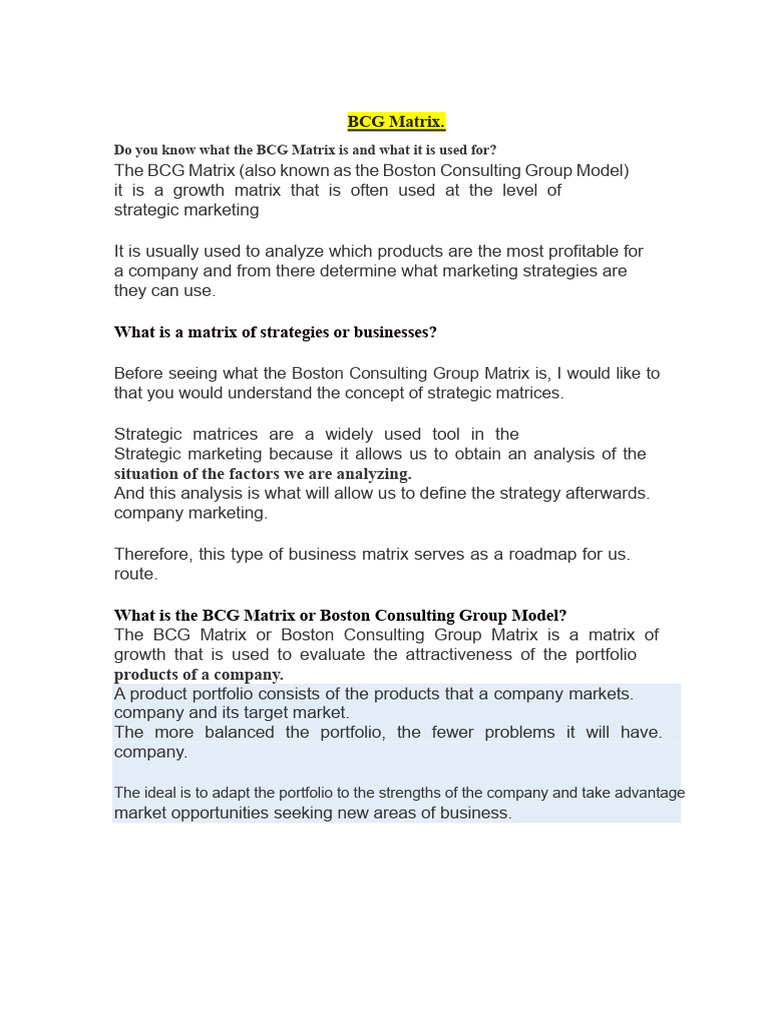 Understanding the BCG Matrix for Marketing | PDF | Business Economics ...