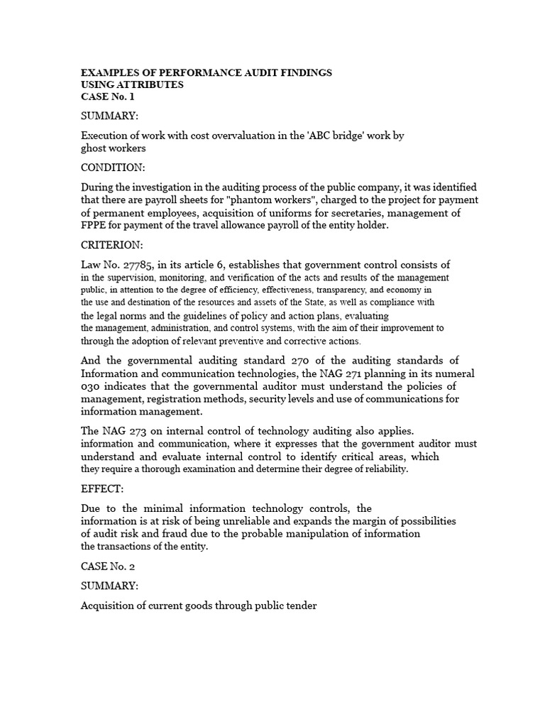 Examples of Performance Audit Findings Using Attributes | PDF | Audit ...