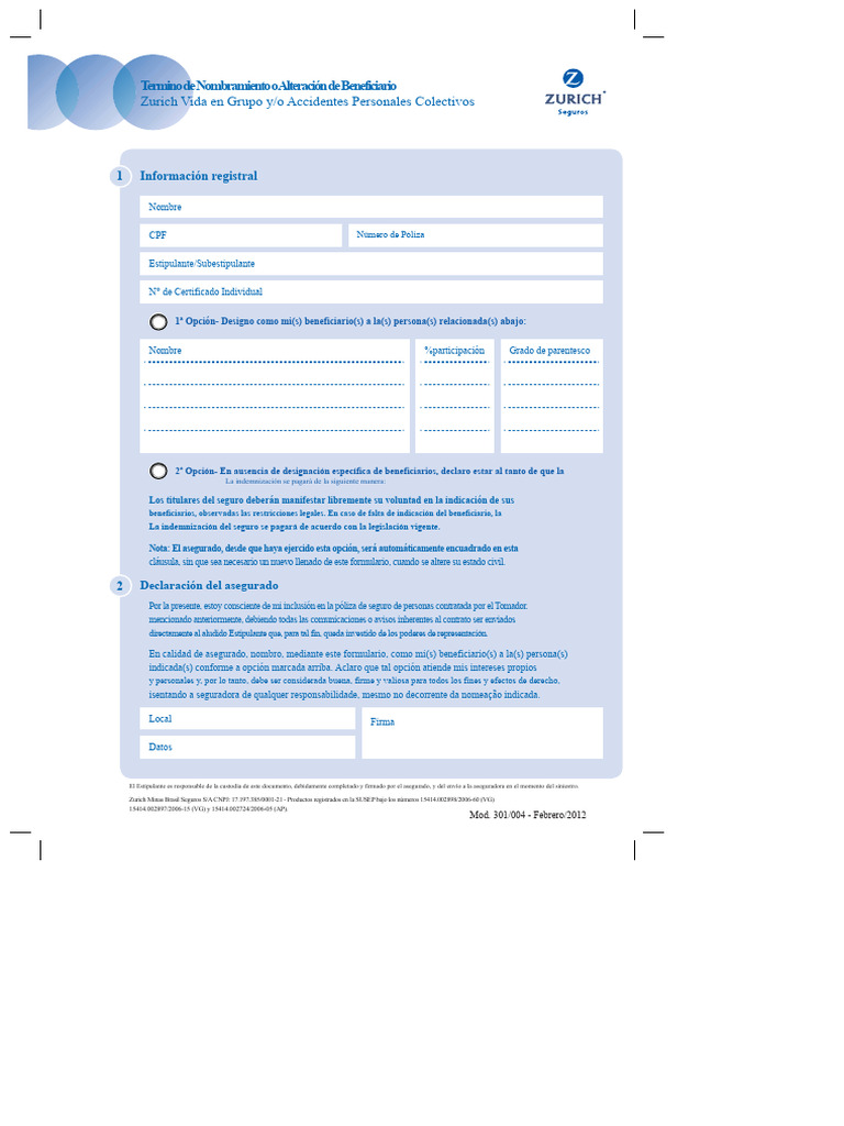 Formulario - Seguro de Vida | PDF | Póliza de seguros | Seguro