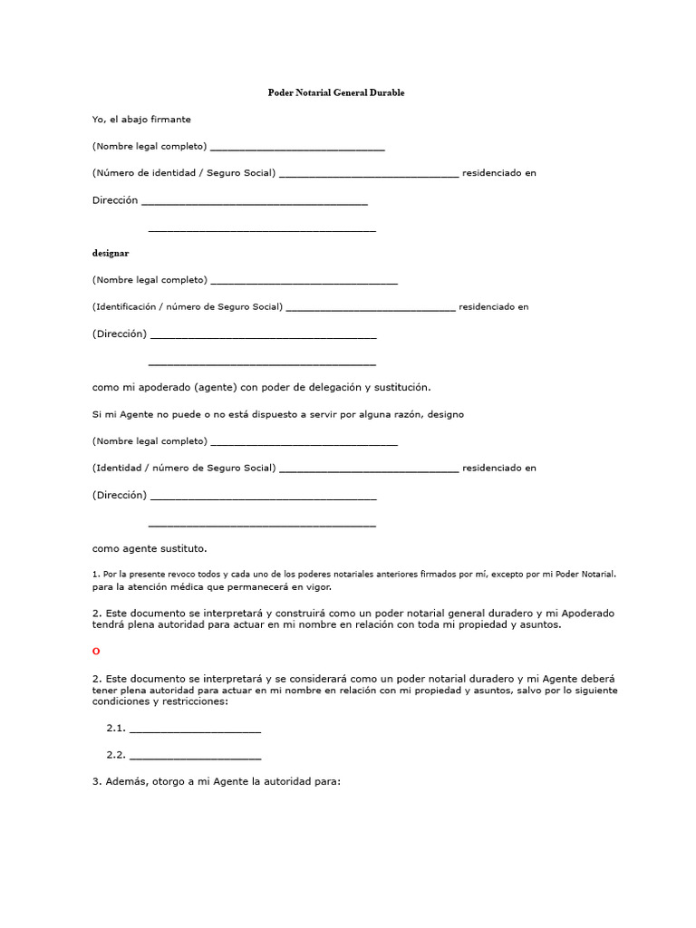 Poder Notarial General Durable | PDF