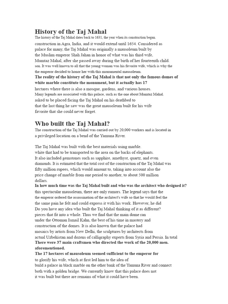 History of The Taj Mahal | PDF