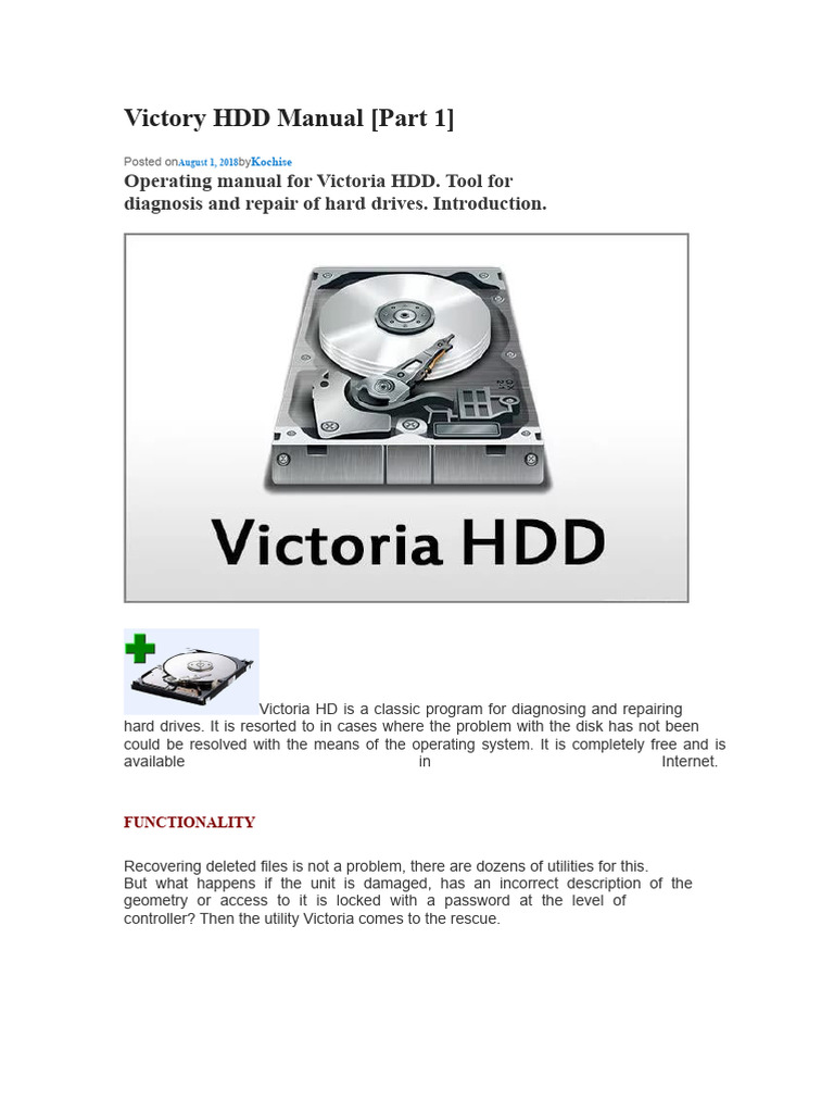 Victoria HDD Diagnostic Tool Manual | PDF | Hard Disk Drive | Solid ...