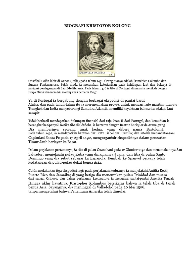 Biografi Singkat Kristofor Kolumbus | PDF