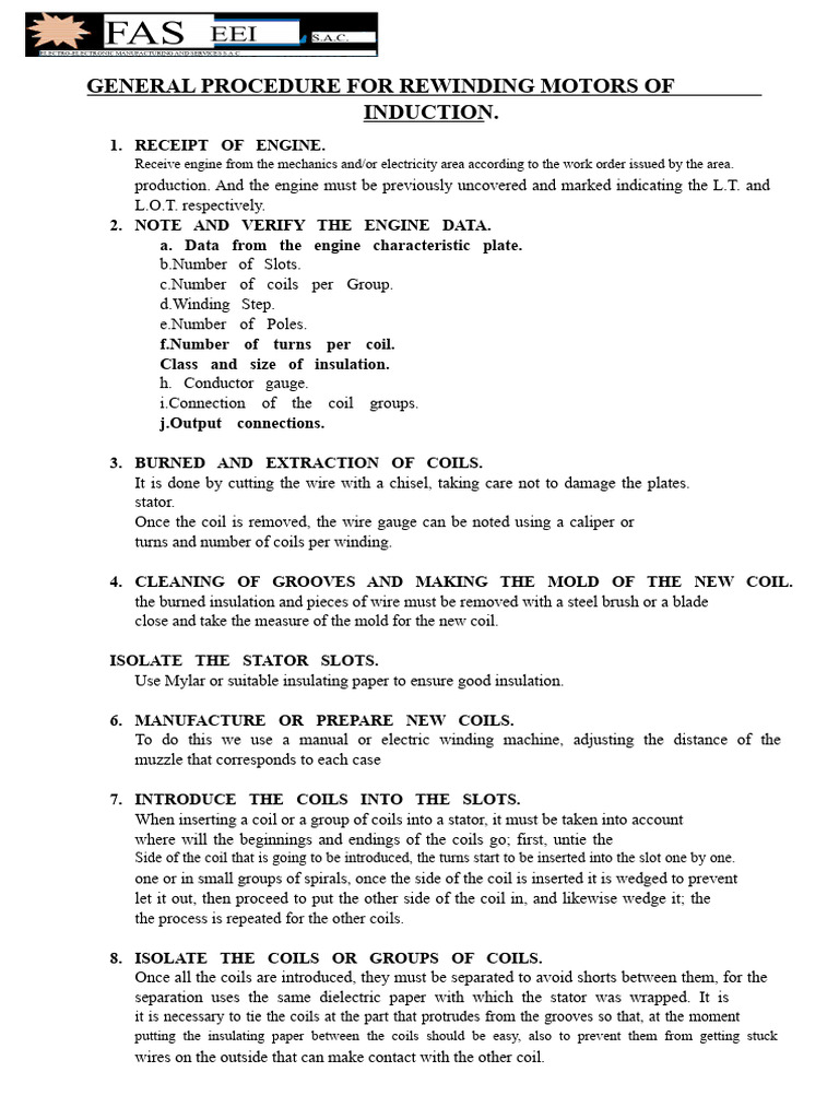 General Procedure For Rewinding Induction Motors | PDF | Electric Motor ...
