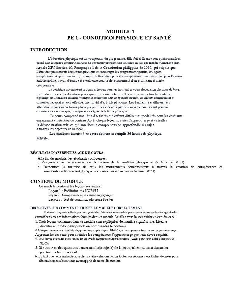 Pe 1 Module 1 | PDF | Indice de masse corporelle | Stress (Biologie)