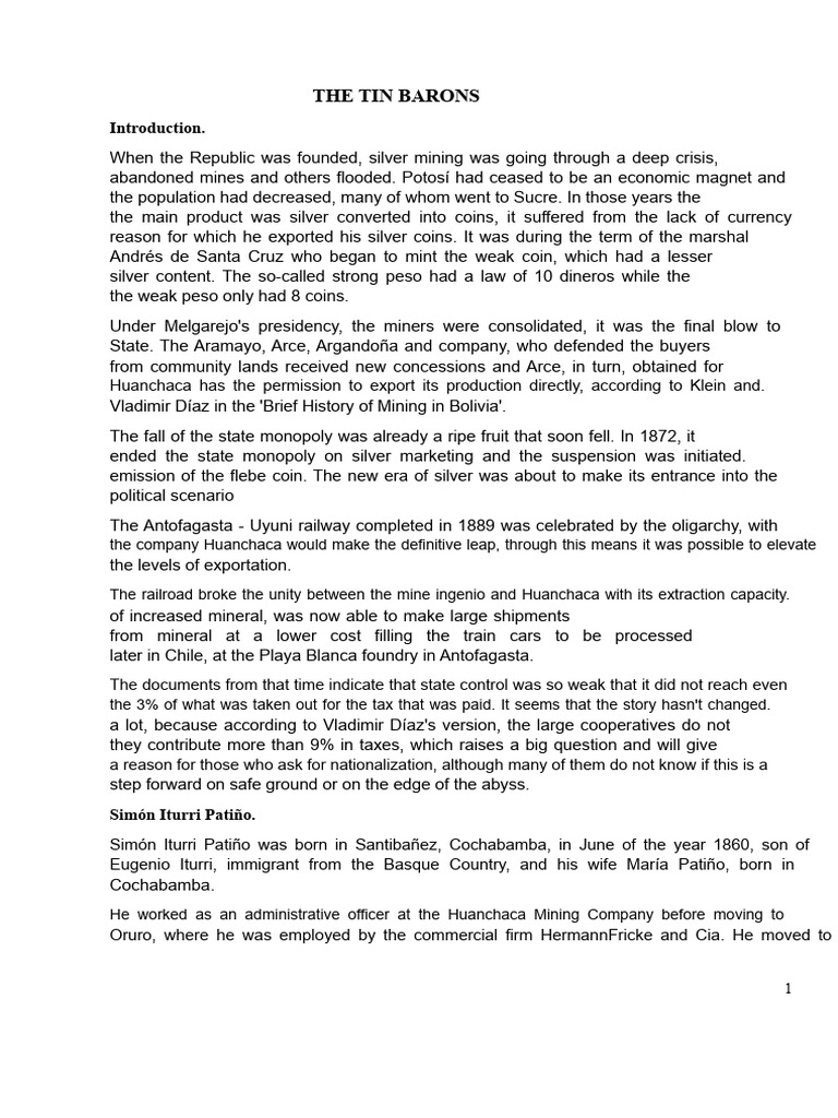 Simón Iturri Patiño | PDF | Bolivia | Mining
