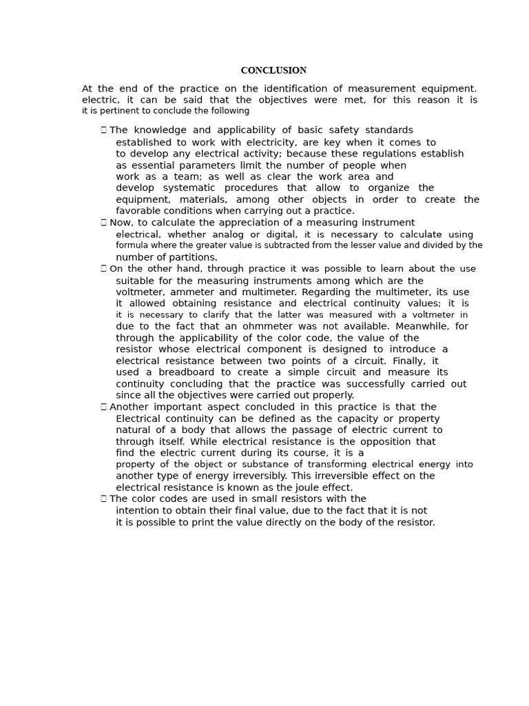 CONCLUSION | PDF | Resistor | Electricity