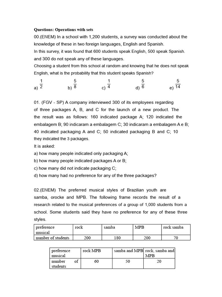 Set Operations Probability Questions | PDF