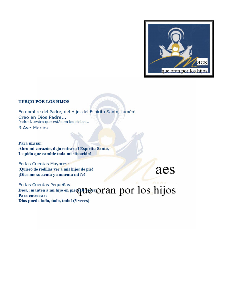 Terço por los Hijos: Oraciones y Misterios | PDF | María, madre de ...
