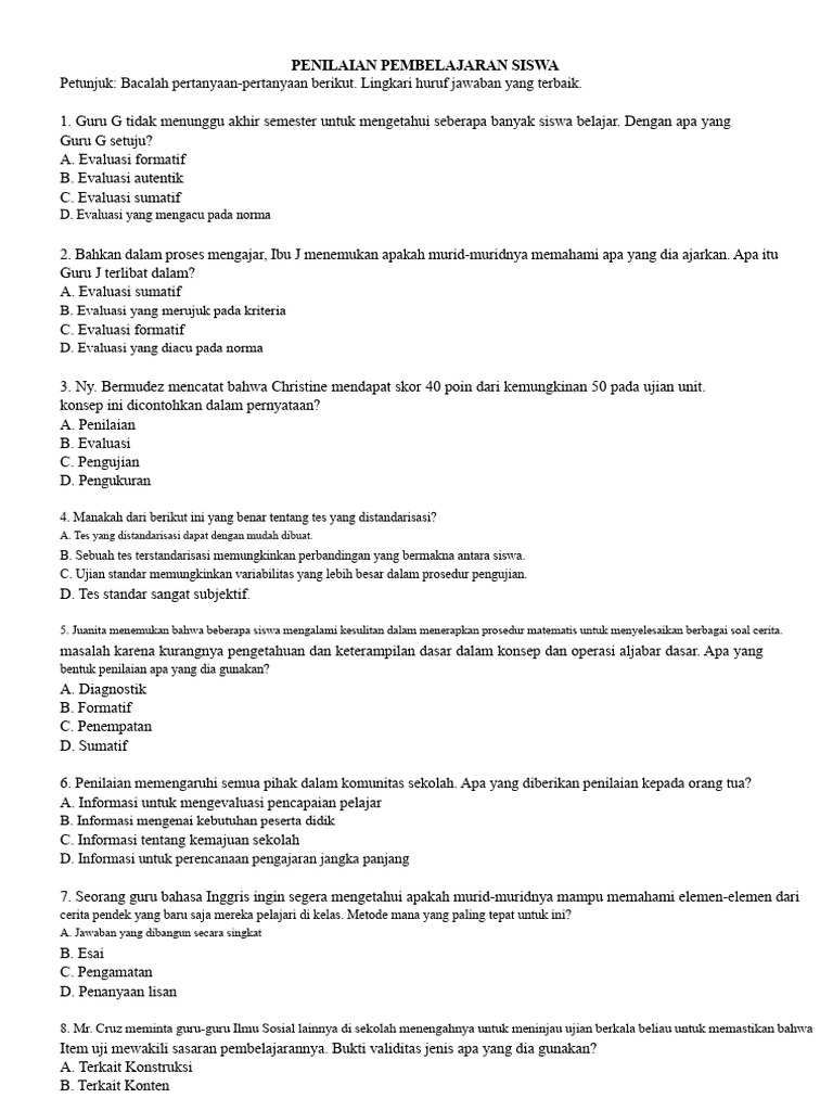 Assessment Sample Questions | PDF