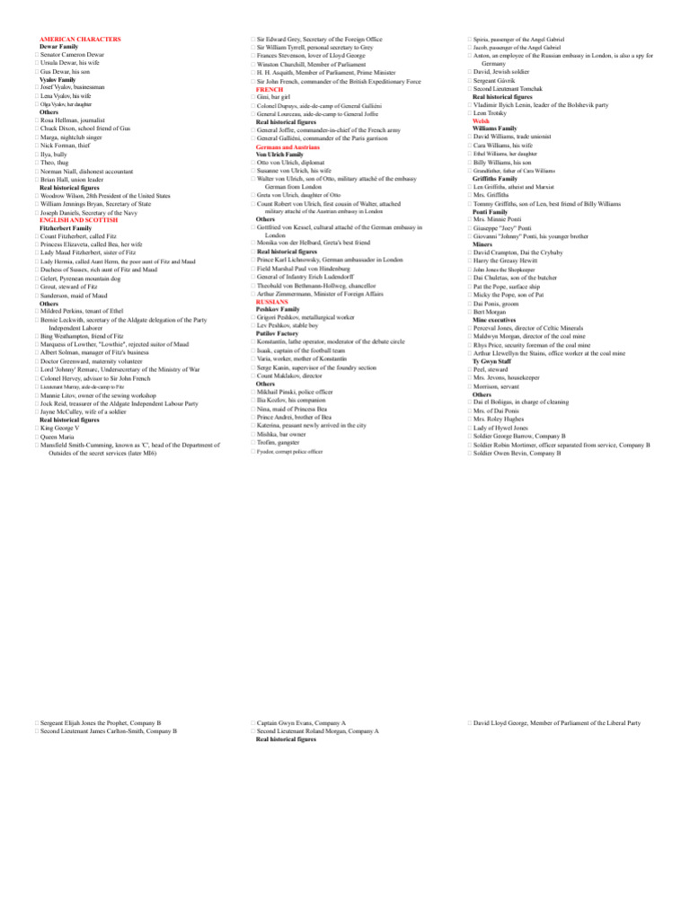 Characters From The Fall of Giants | PDF
