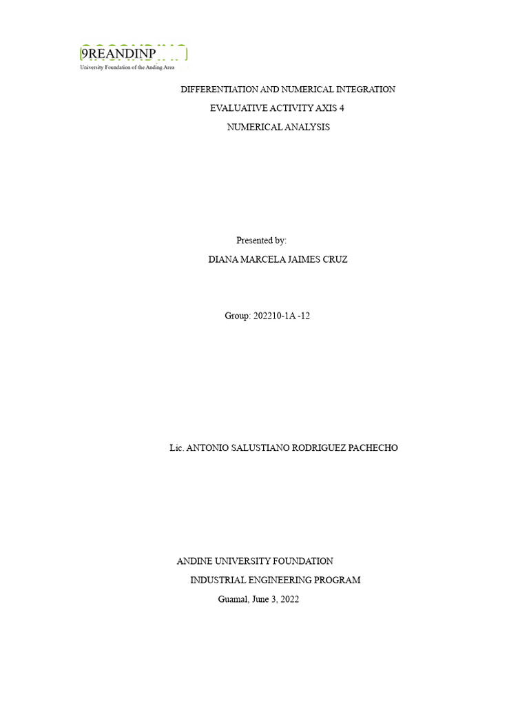 Evaluative Activity Axis 4 Differentiation and Numerical Integration ...