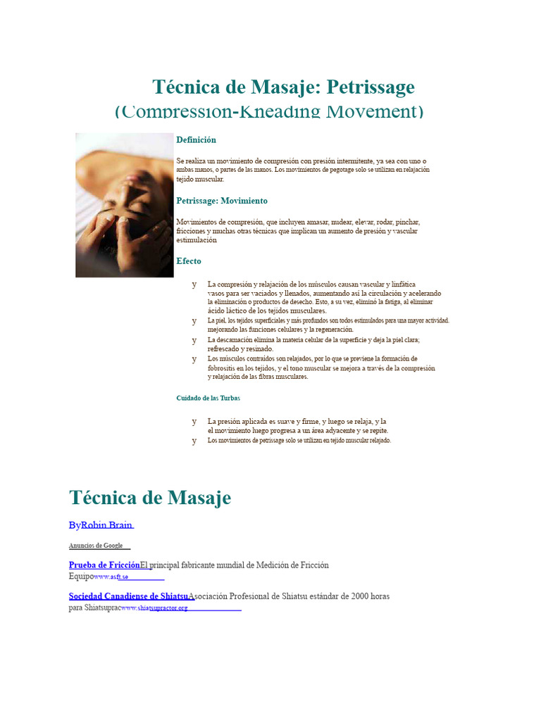 Técnica de Masaje Petrissage | PDF | Masaje | Músculo