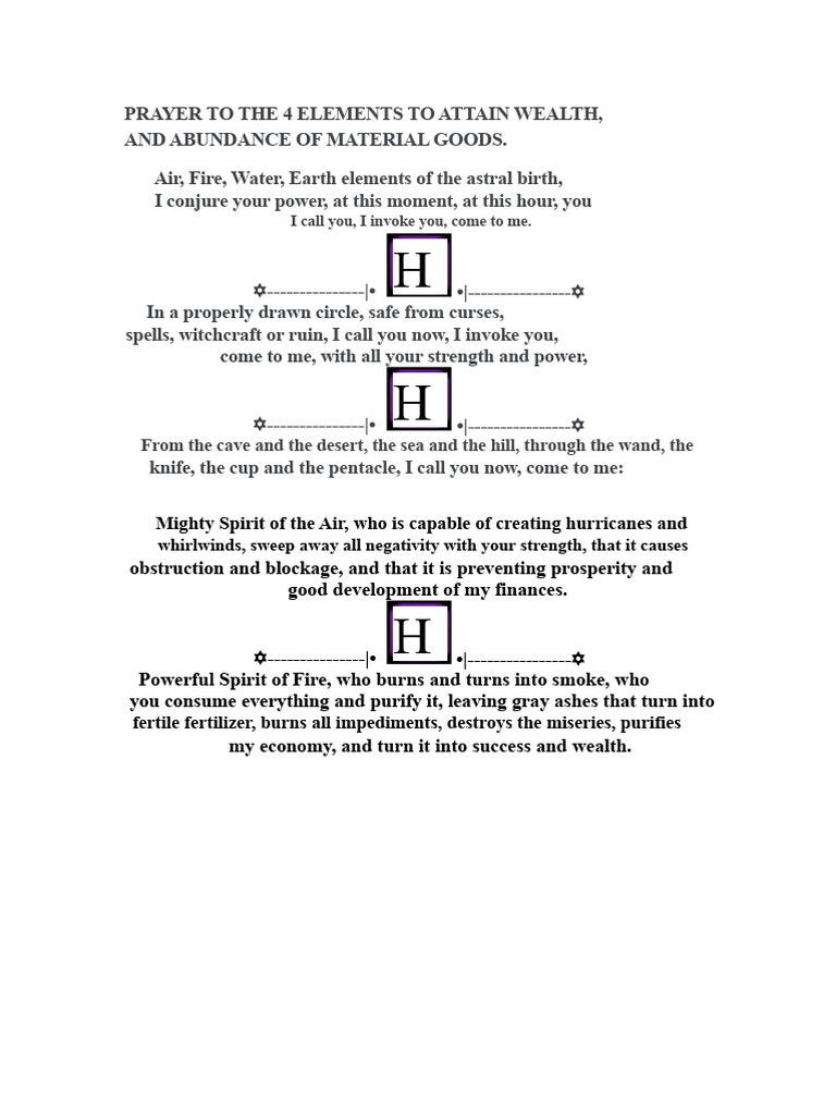 Prayer To The 4 Elements To Attain Wealth | PDF