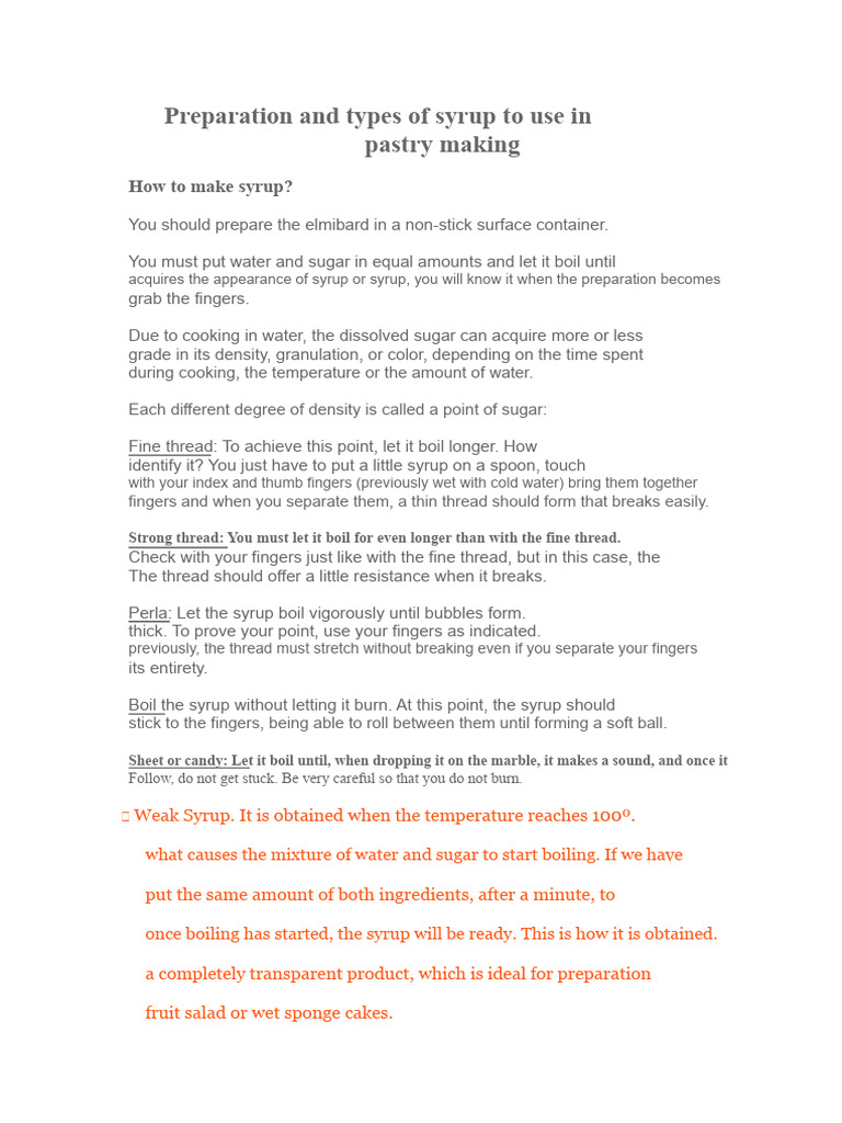 Syrup Preparation for Pastry Making | PDF | Fruit Preserves | Candy