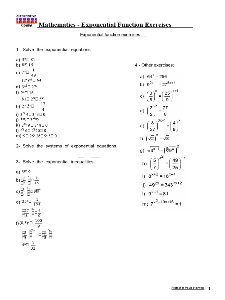 Exercise List - Exponential Function | PDF | Function (Mathematics ...