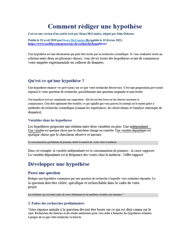 Rédiger une hypothèse scientifique | PDF | Adolescence
