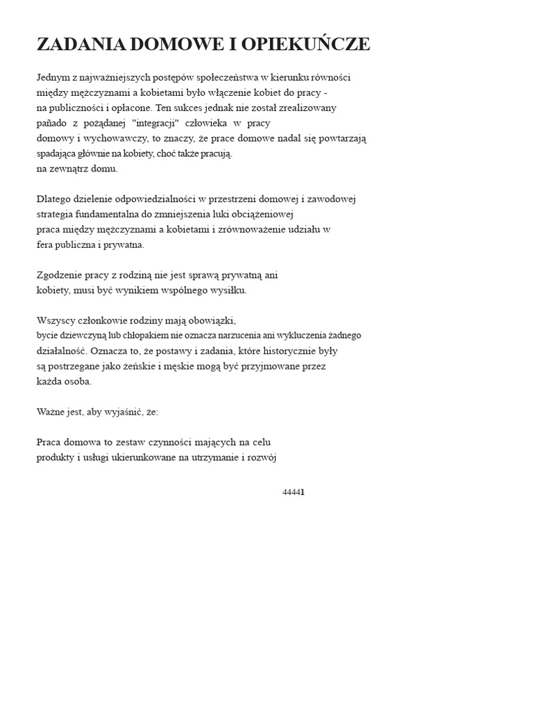Zeszyt 4 - Prace Domowe I Opieka | PDF