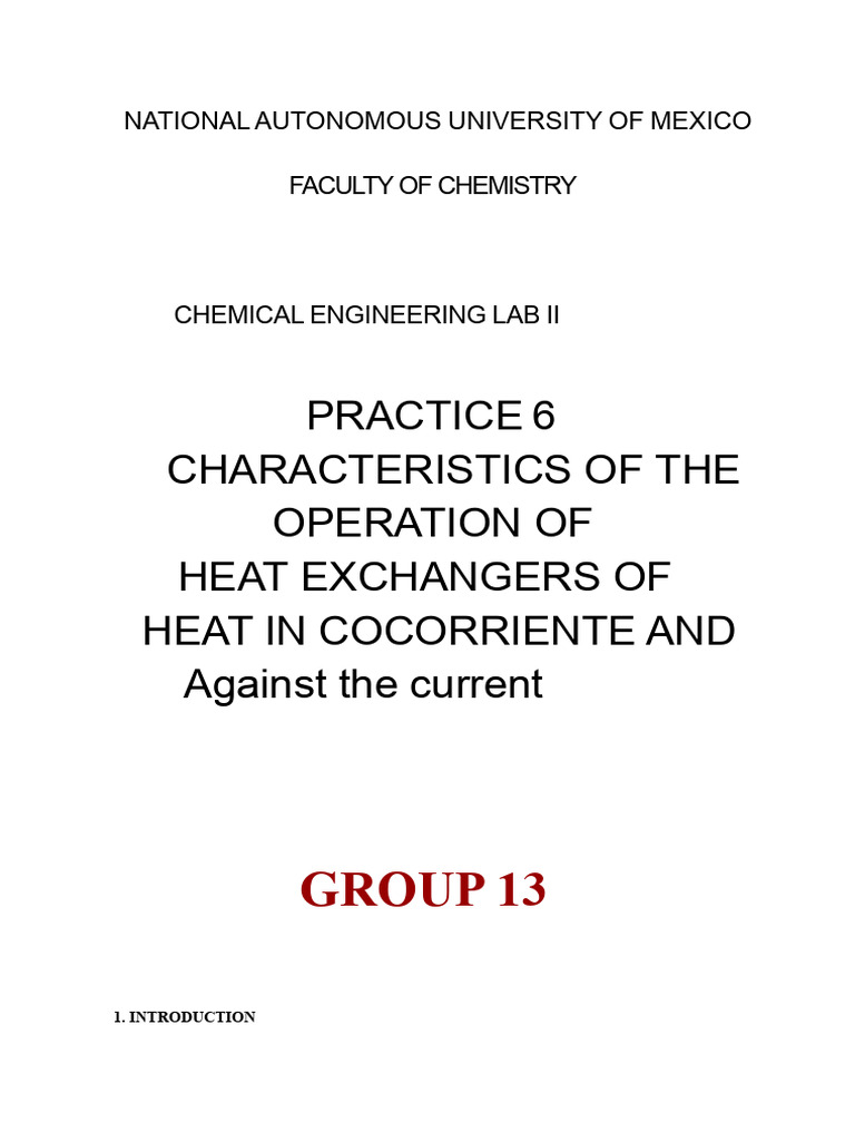 Practice 6 - Flow of Counterflow and Co-Current Heat Exchangers | PDF ...
