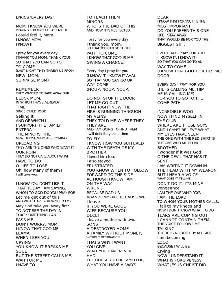 Lyrics of Every Day I Pray For You | PDF