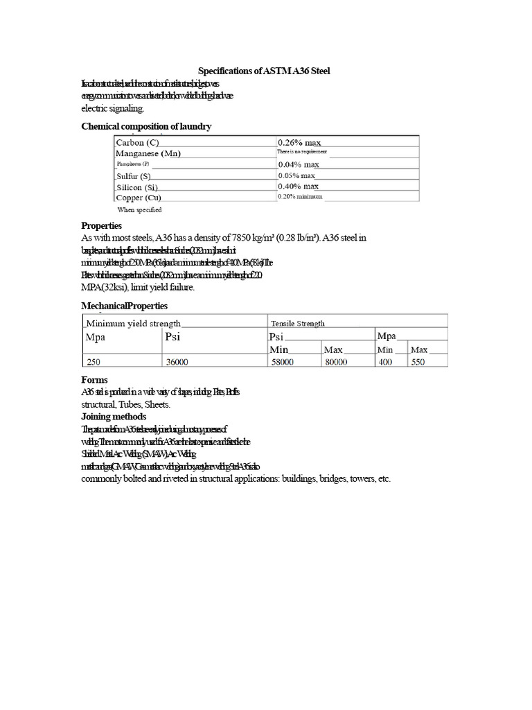 Specifications of Steel ASTM A36 | PDF