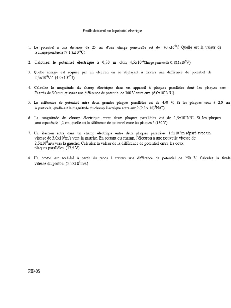 Calculs de potentiel et champ électrique | PDF