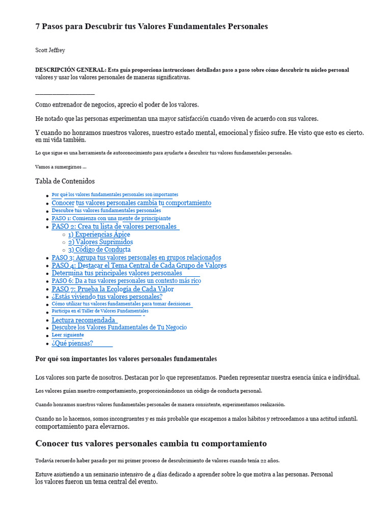 Descubre tus Valores Personales Clave | PDF | Comportamiento | Mente