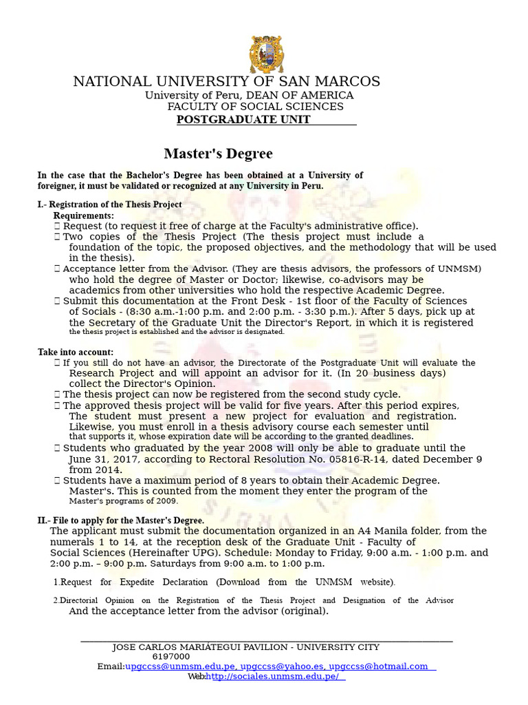 Requirements For The Master's Degree at UNMSM | PDF | Academic Degree ...