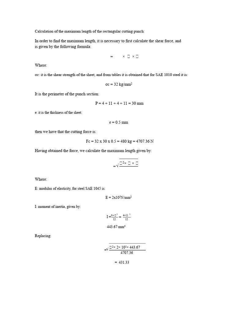Calculation of The Maximum Length of The Rectangular Cutting Punch ...