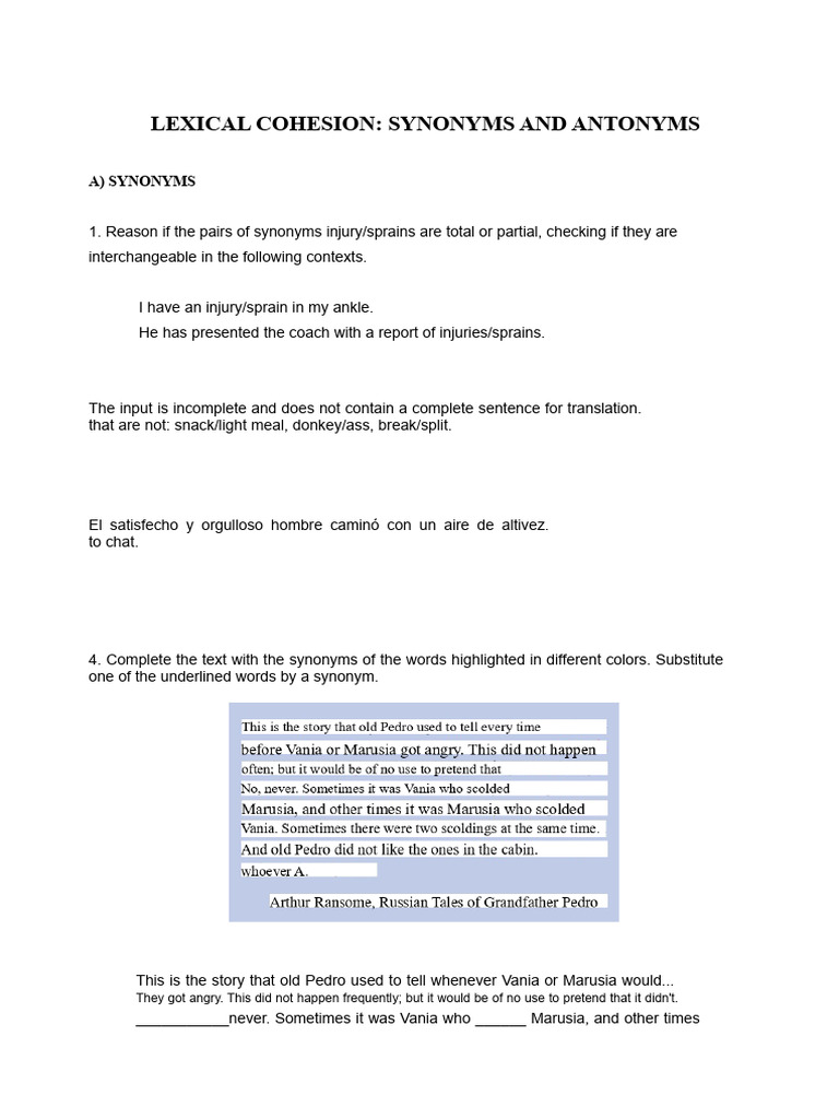 Lexical Cohesion. Synonyms and Antonyms | PDF