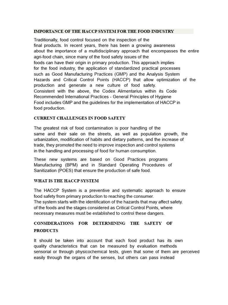 Importance of The HACCP System For The Food Industry | PDF | Food ...