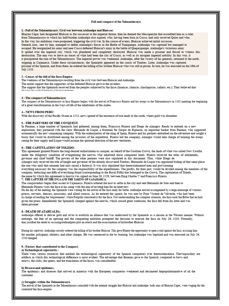 Conquest of Tahuantinsuyo or Inca Empire | PDF | Francisco Pizarro ...