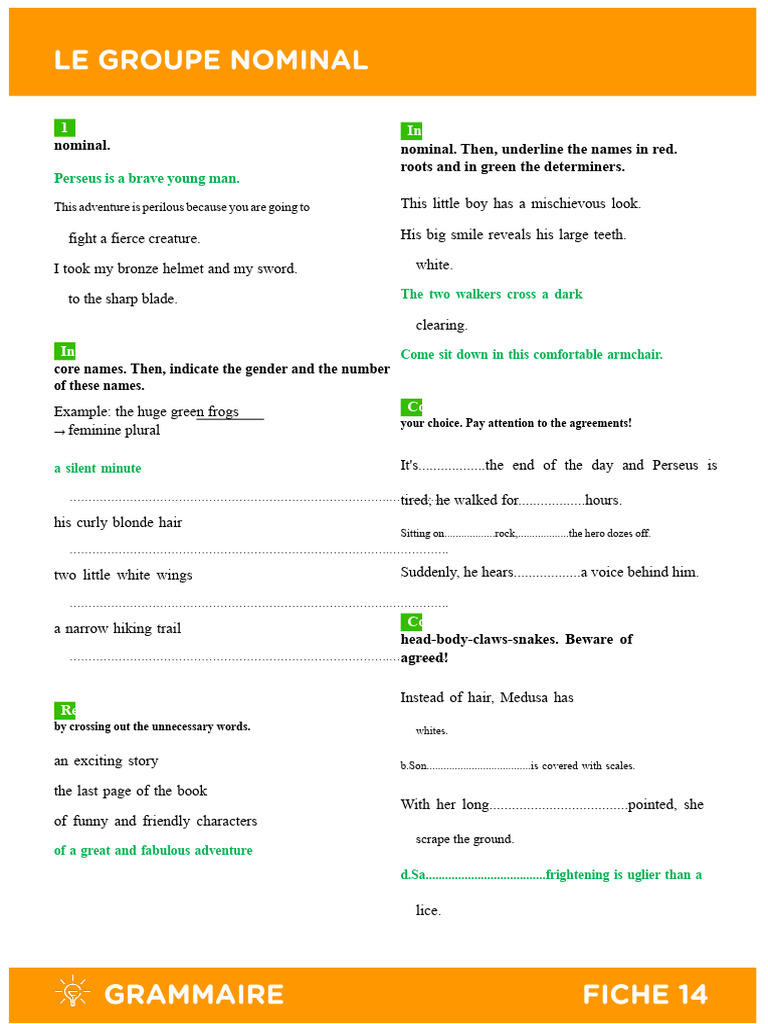 The Nominal Group Exercises | PDF | Adjective | Noun