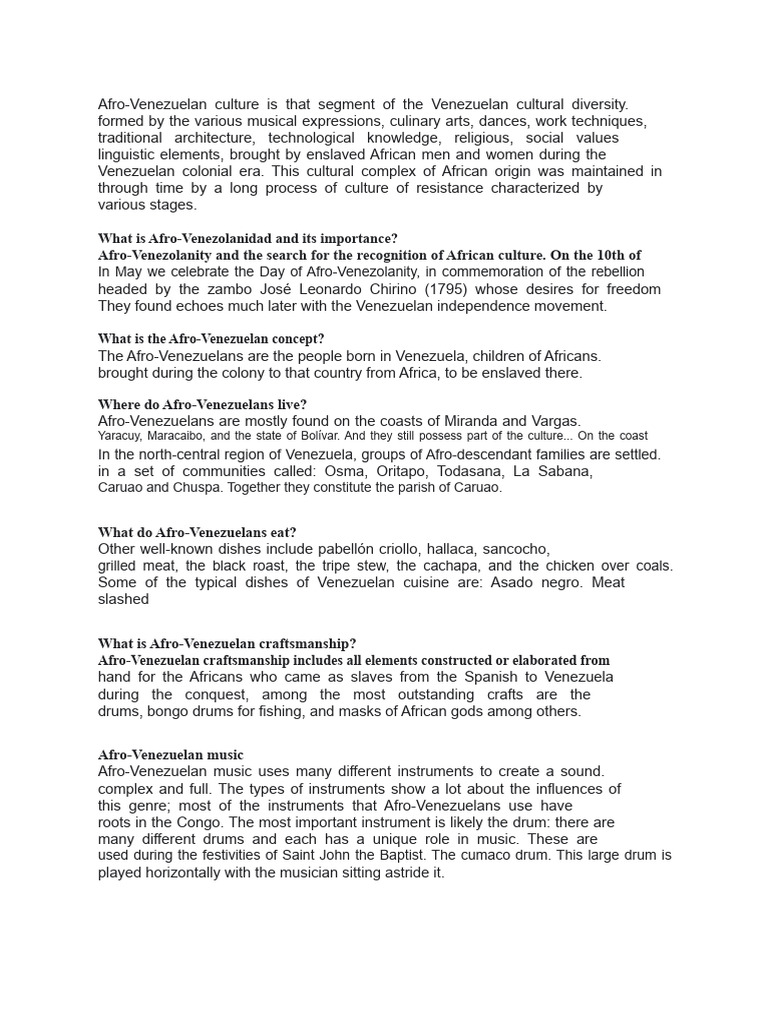 Afro-Venezuelan Culture Is That Segment of Venezuelan Cultural ...