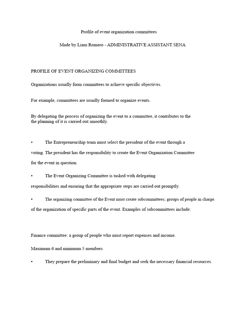 Event Organization Committees Overview | PDF | Committee