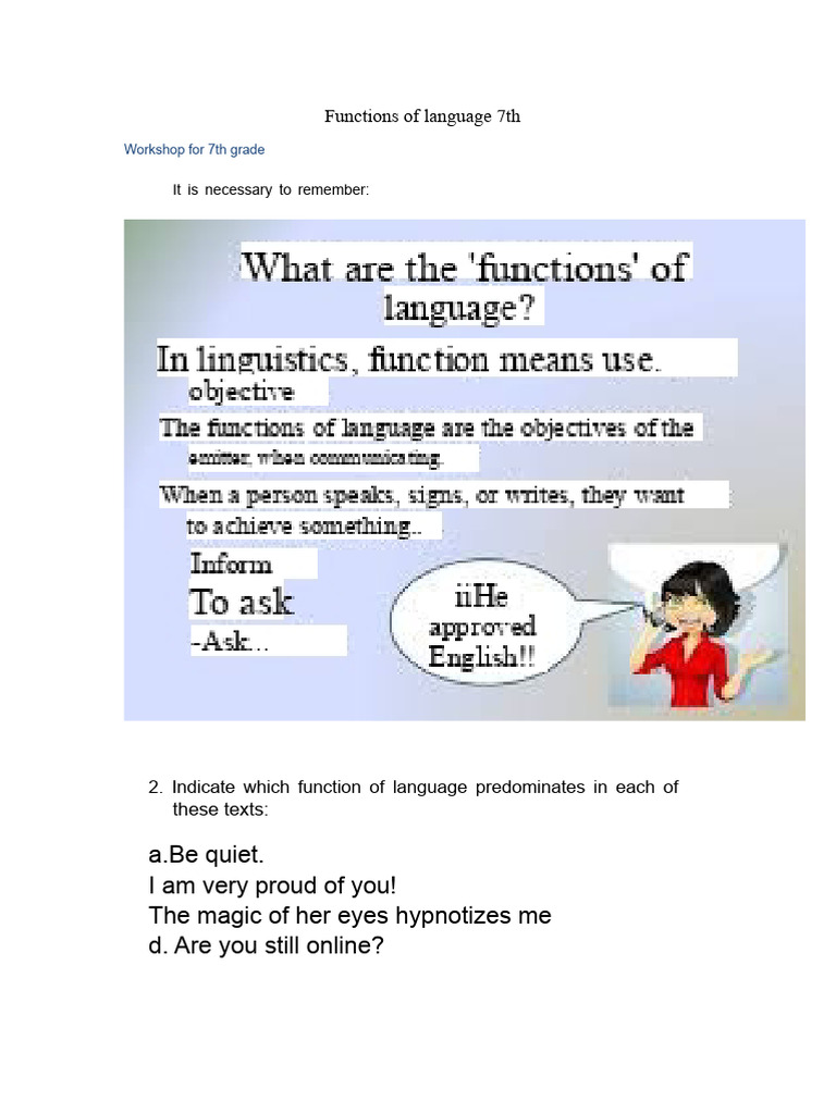 Functions of Language for 7th Grade | PDF | Communication | Verb