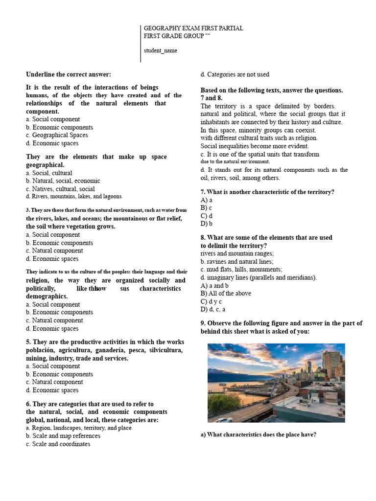 First Grade Geography Exam Review | PDF | Geography | Earth Sciences