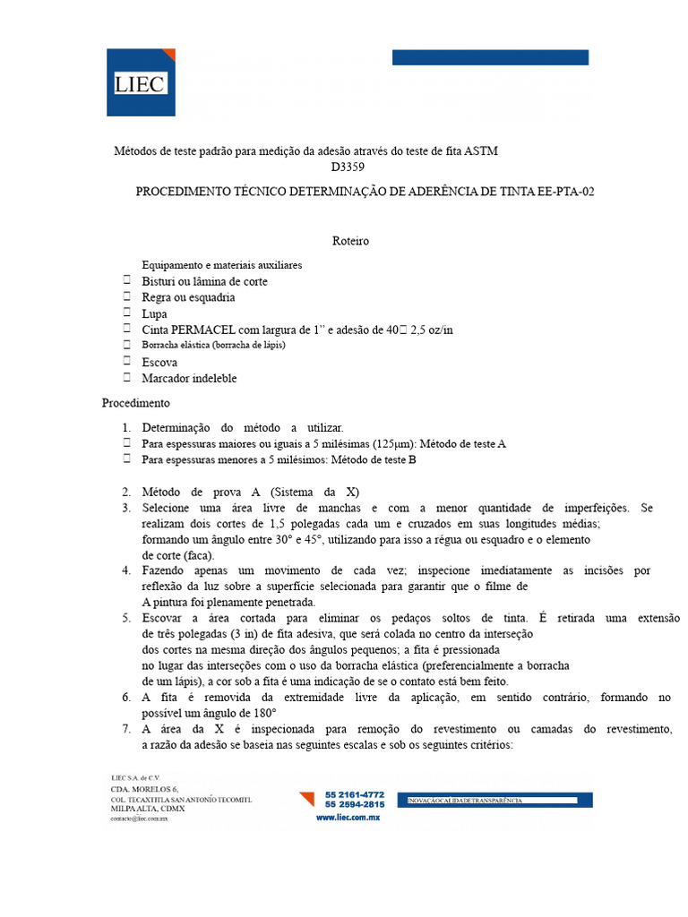 Teste de Adesão de Tinta ASTM D3359 | PDF | Tinta