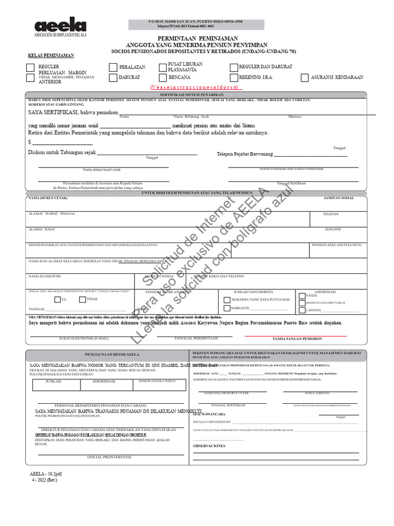 AEELA - 50.2 (4-2022 Rev.) Permohonan Pinjaman Pensiunan (Internet) | PDF