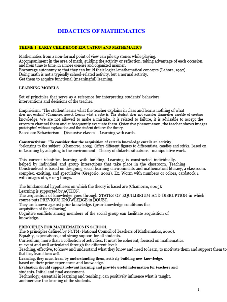 Summary of Mathematics Didactics | PDF | Geometry | Constructivism ...