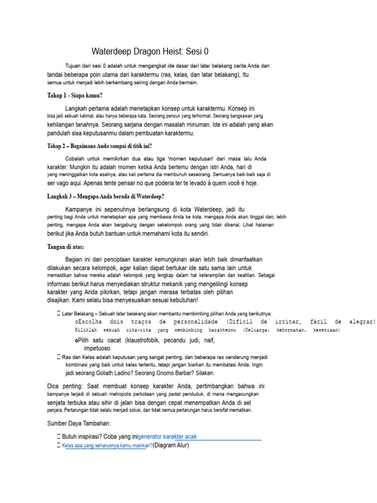Waterdeep Dragon Heist - Sesi 0 | PDF