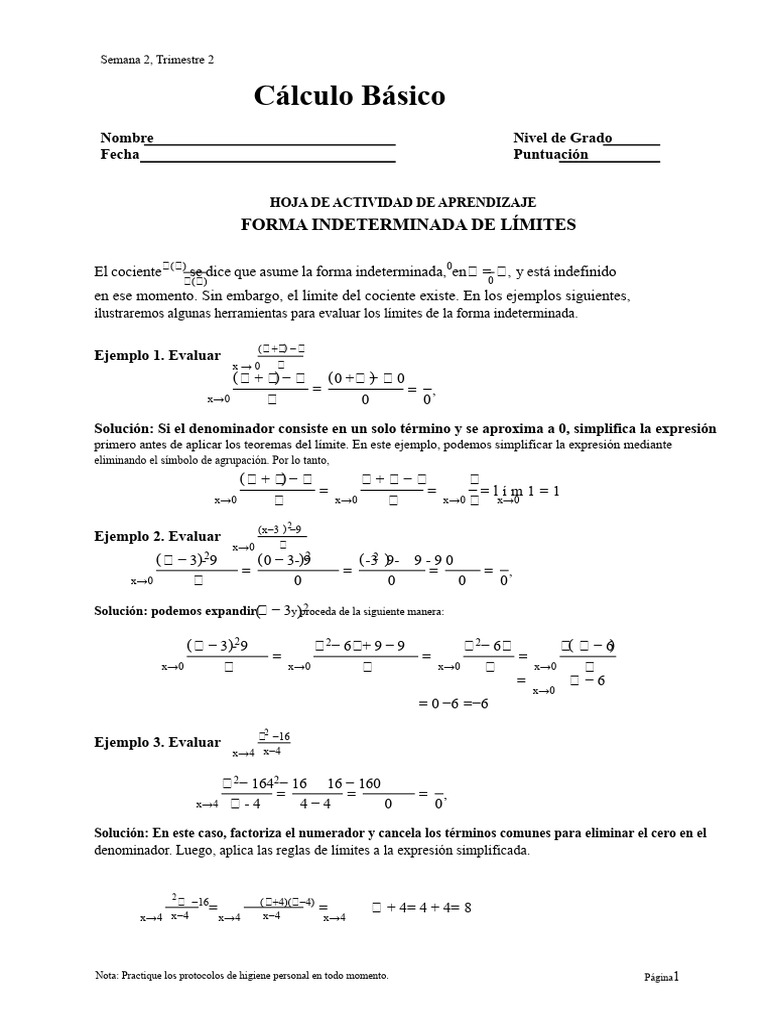 LAS - Formas Indeterminadas de Límites PDF | PDF | Matemáticas | Teoría ...