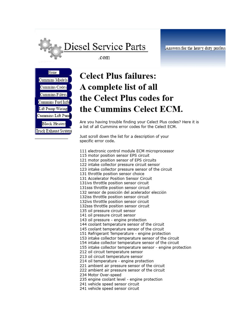 Complete Celect Plus Error Codes List | PDF | Throttle | Fuel Injection