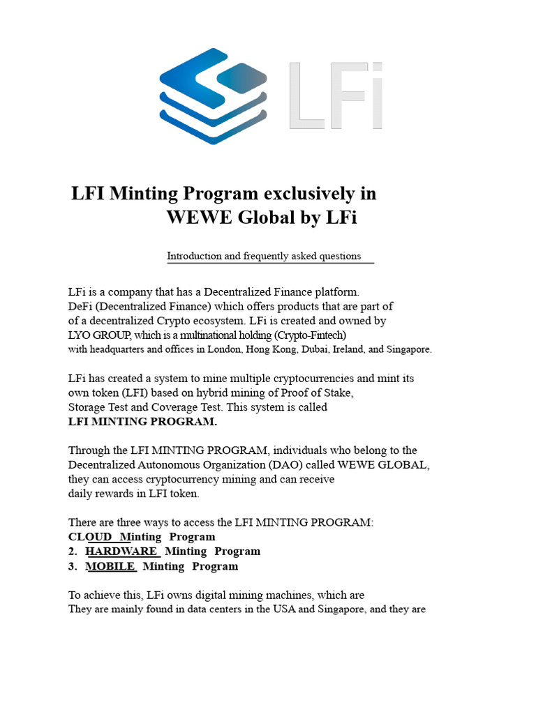 LFi Cloud Minting Program Overview | PDF | Cryptocurrency | Bitcoin