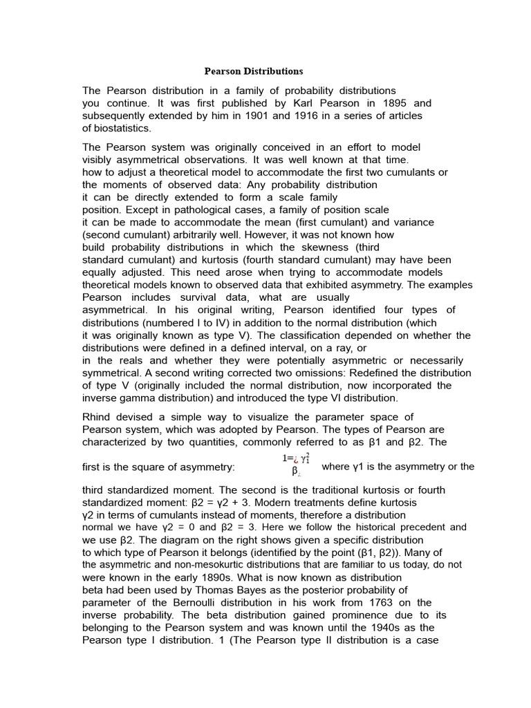 Pearson Distribution | PDF | Statistical Theory | Mathematical Analysis