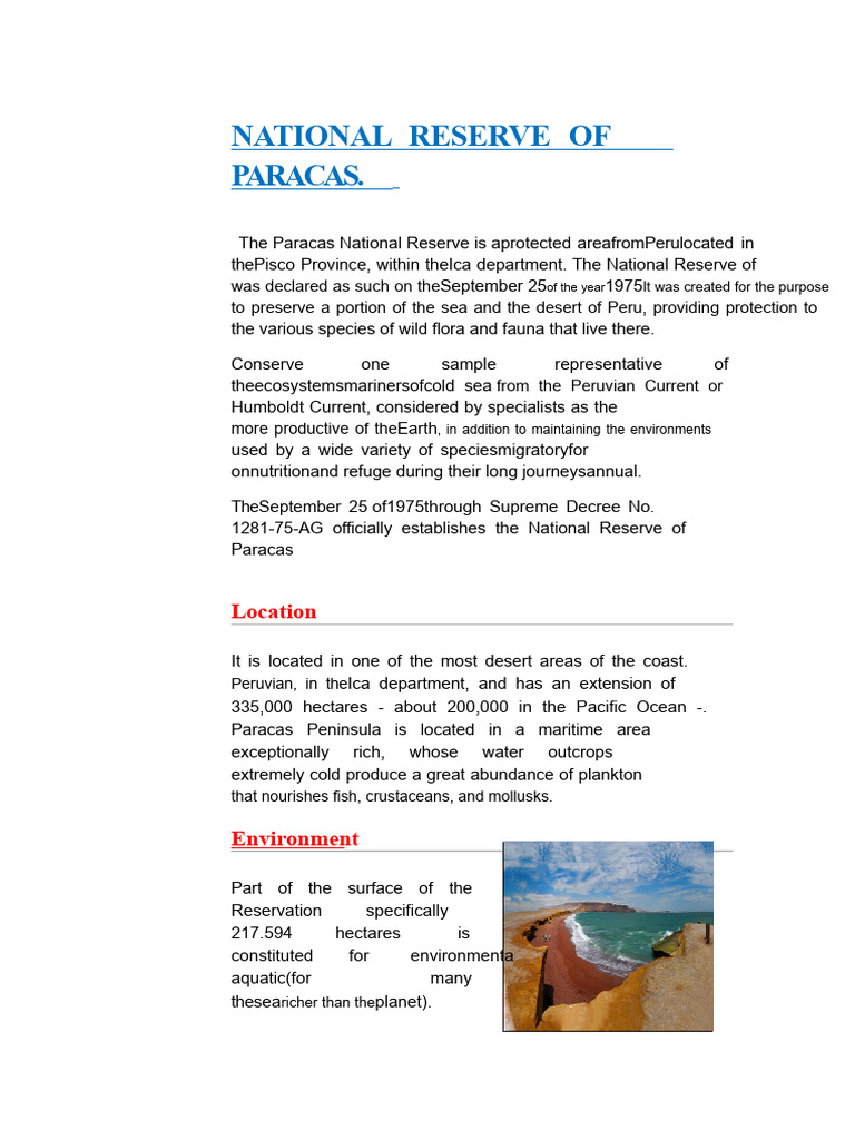 Paracas National Reserve Overview | PDF | Desert | Natural Environment