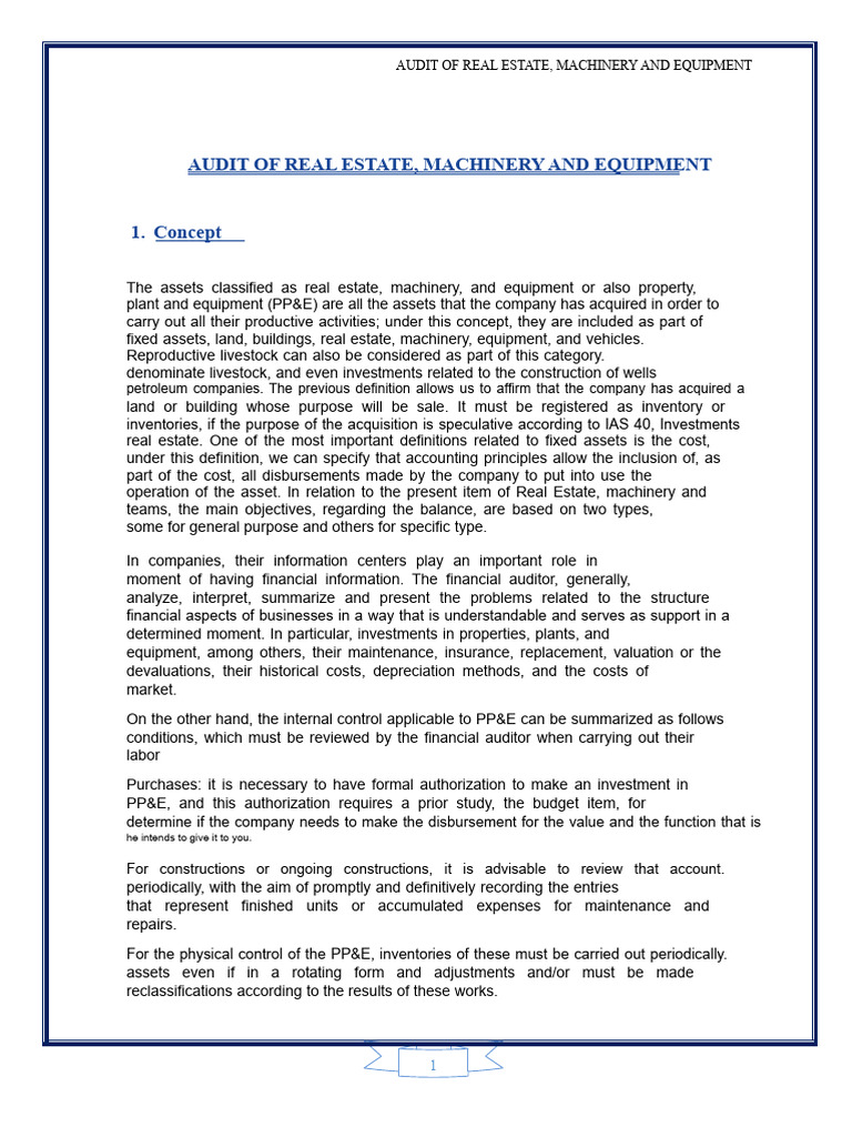 Audit of Real Estate, Machinery and Equipment | PDF | Audit | Internal ...