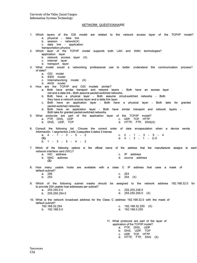 Network Questionnaire | PDF | Computer Network | Internet Protocol Suite